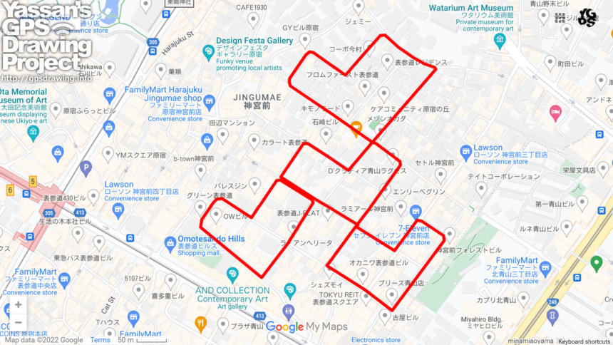 4 Hearts in Omotesando, Tokyo 3km | GPS ART Japan